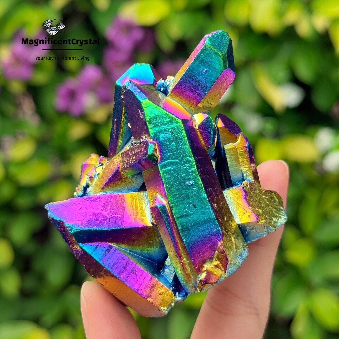 Natural Titanium Rainbow Cluster Quartz Cluster, Mineral Specimens ...