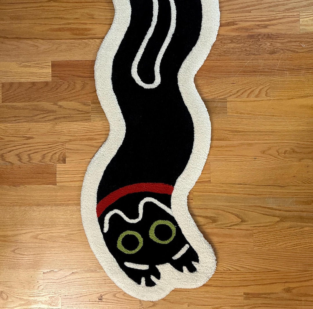 Handmade Tufted Wavy Cat Rug | Eco-friendly Black Cat "spooky ...