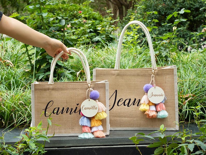 Personalized Burlap Bridesmaid Tote Bag, Beach Wedding Gift - Etsy