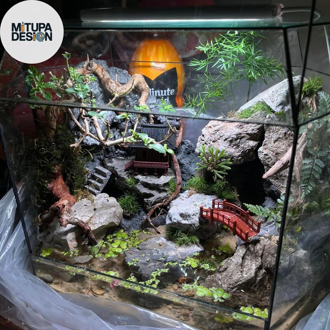 Tranquil Japanese-style Aquascape With Pagoda and Bridge - Etsy