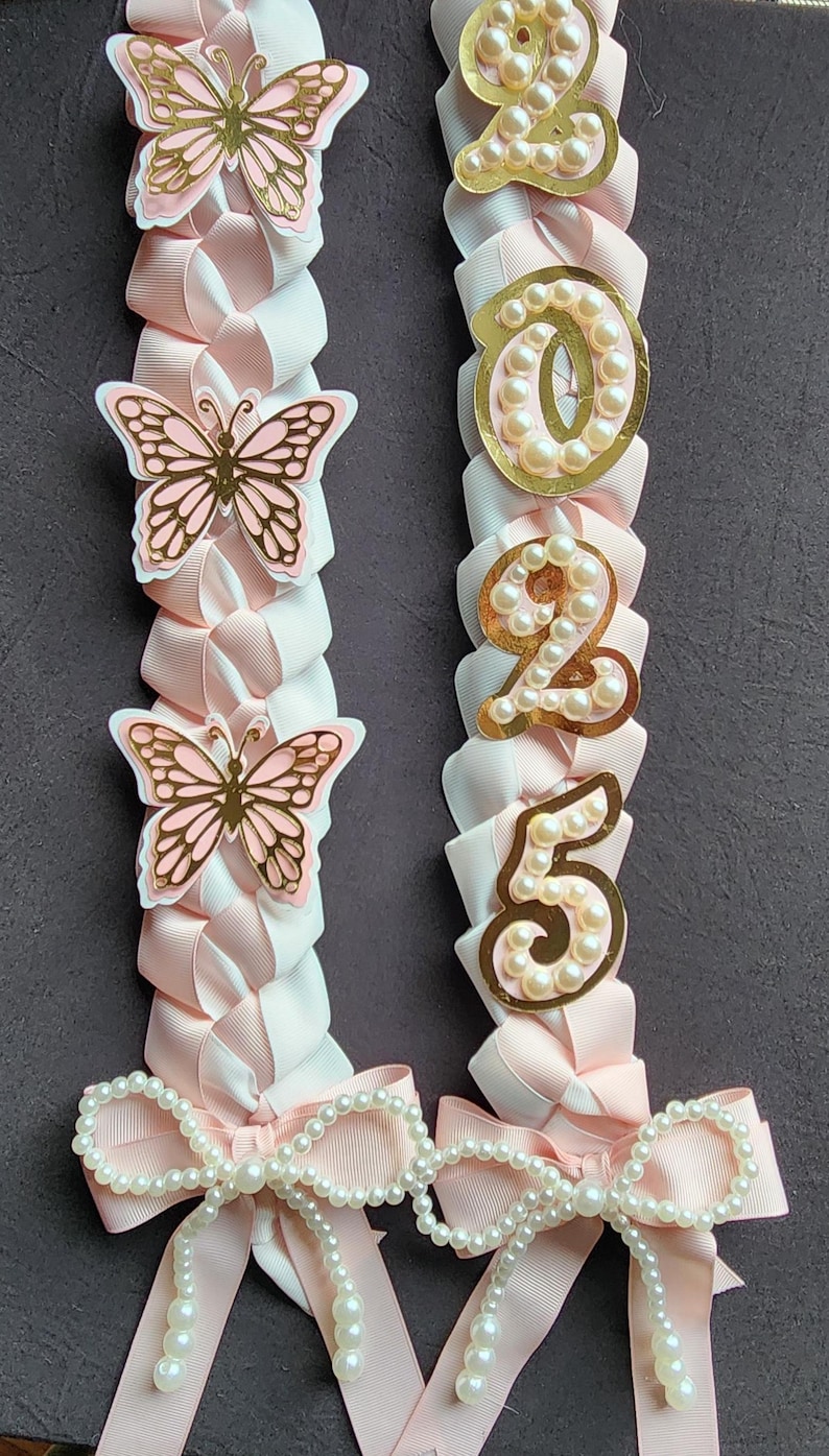 Coquette Graduation Lei: Pink Ribbon Lei With Pearl Accents, Class of ...