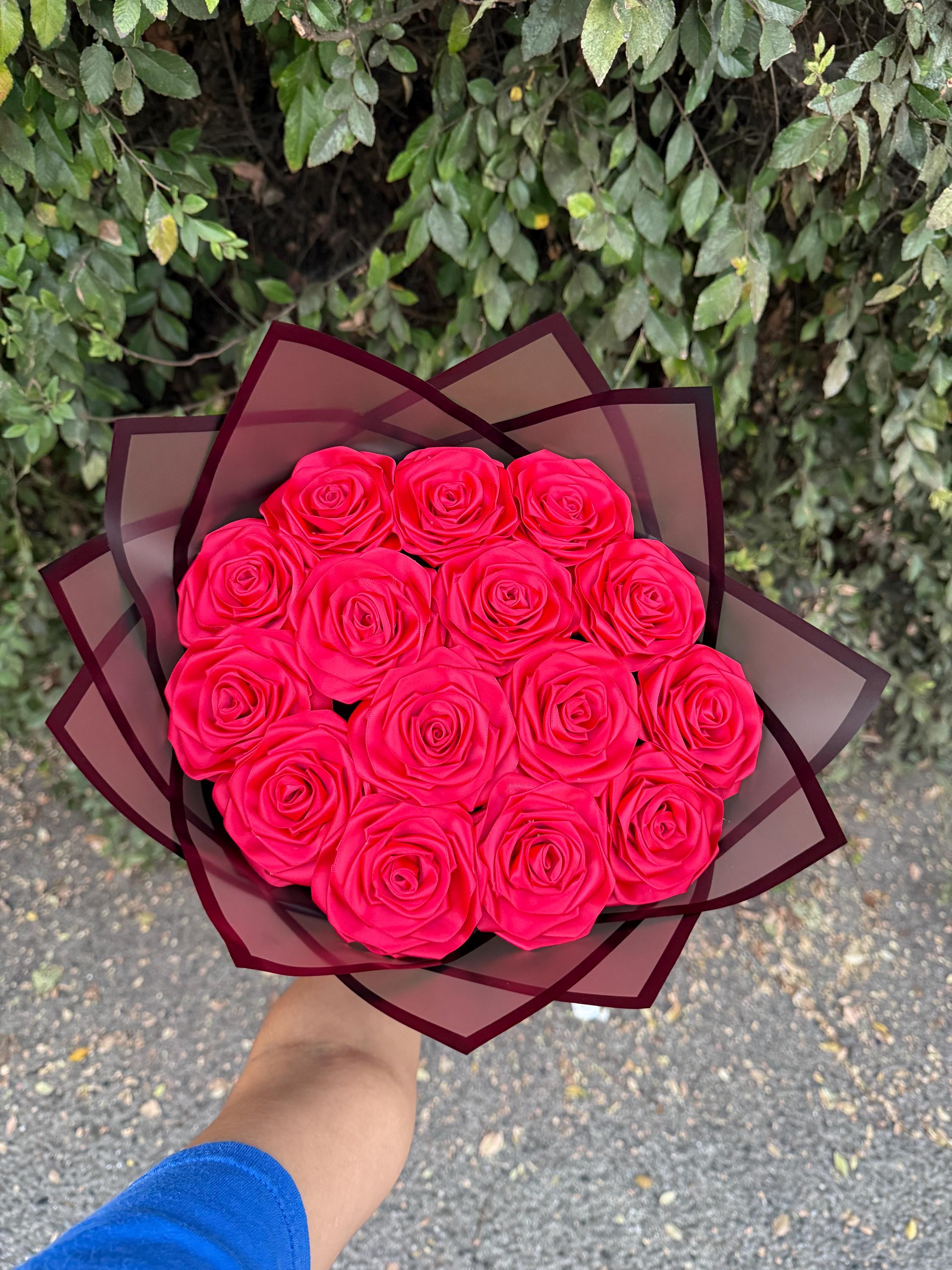 Handmade Red Ribbon Rose Bouquet • Forever Rose Gift • Long-lasting ...