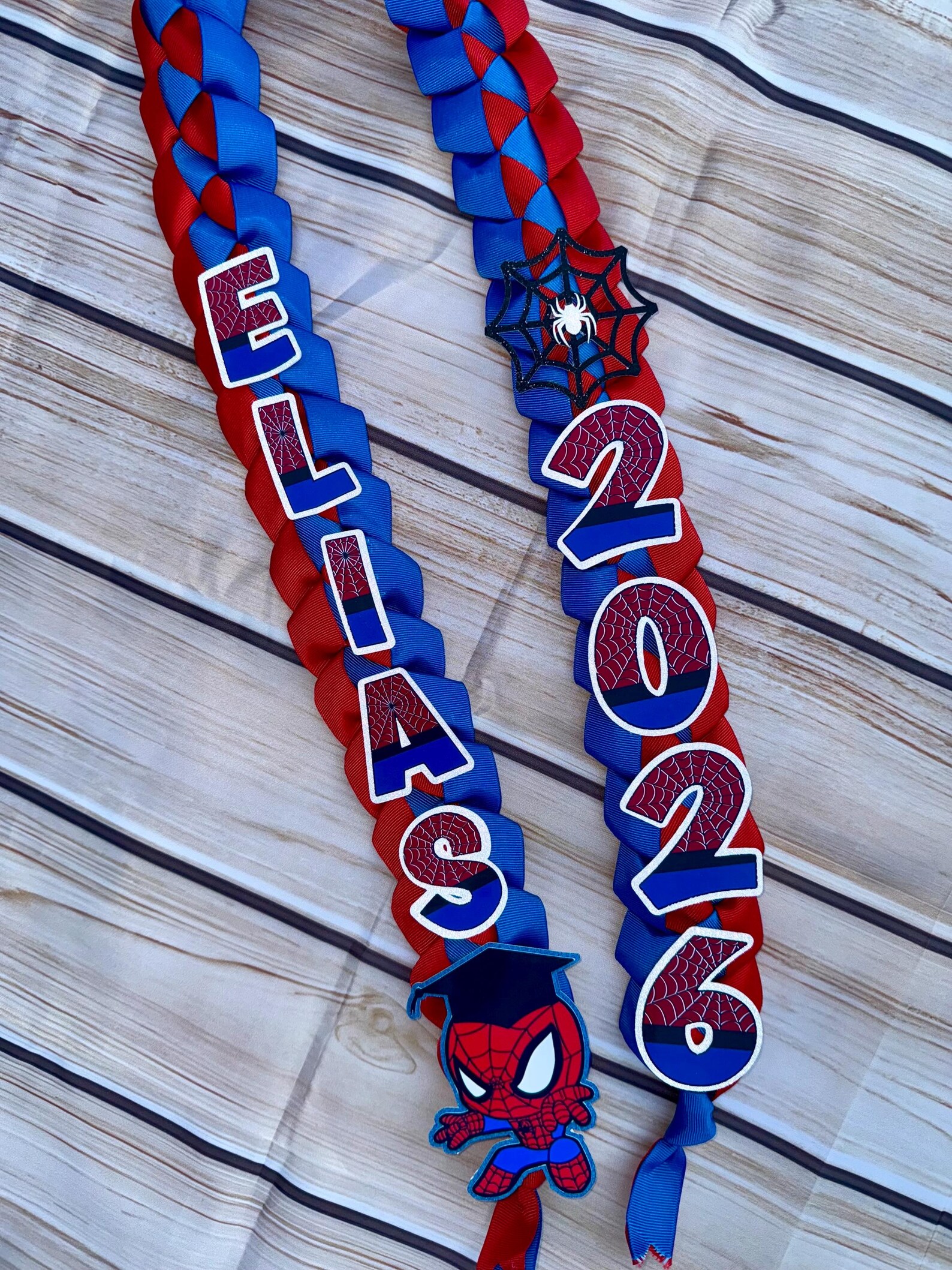Handmade Spider Graduation Lei: Red & Blue Ribbon, Class of 2026 - Etsy