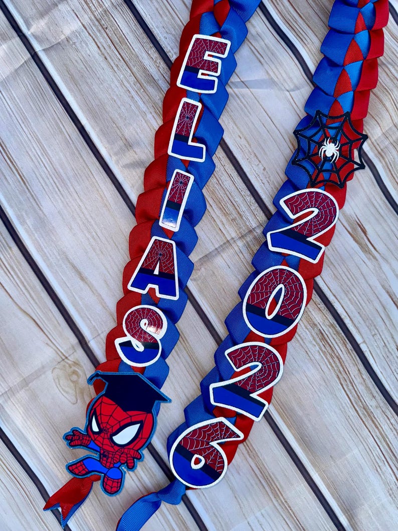 Handmade Spider Graduation Lei: Red & Blue Ribbon, Class of 2026 - Etsy
