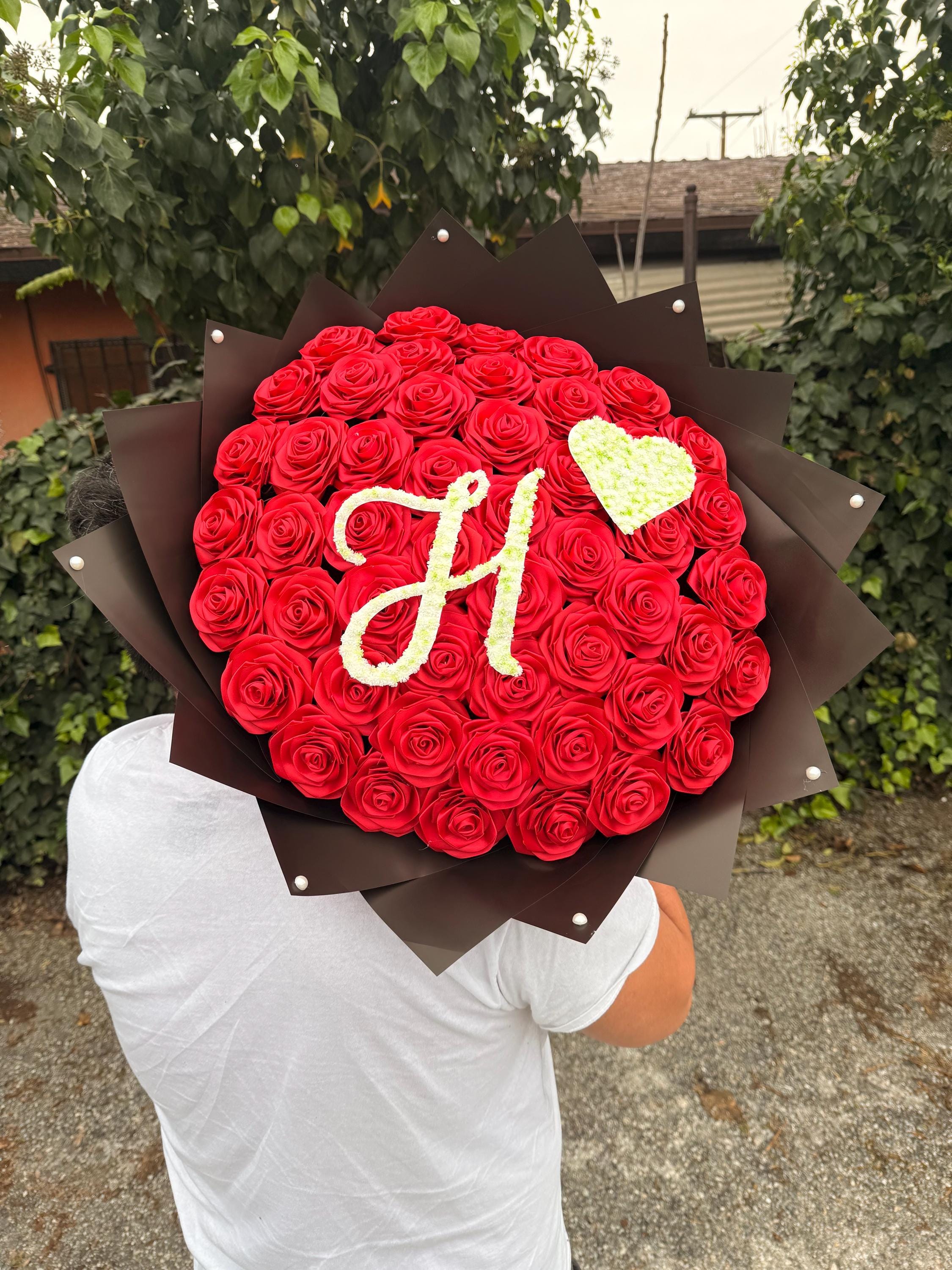 Handmade Eternal Roses With Baby Breath Initial, Rosas Eternas, Forever ...