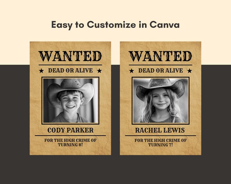Western Wanted Poster Birthday Invitation: Editable Canva Template ...