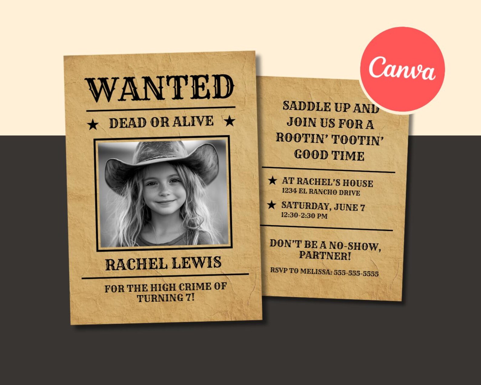 Western Wanted Poster Birthday Invitation, Editable Canva Template ...