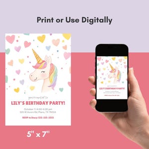 Unicorn Birthday Invitation: Princess Party Canva Template (instant ...