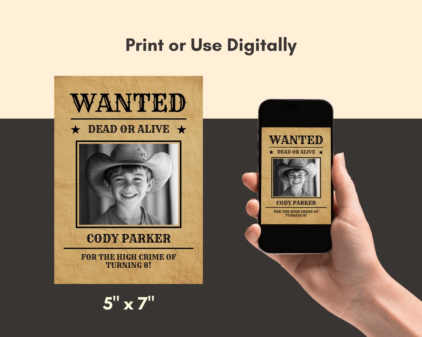 Western Wanted Poster Birthday Invitation: Editable Canva Template ...
