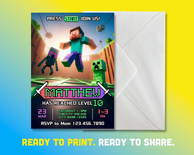 Premium Boys Birthday Party Invitation Template, Jump Party, Arcade ...