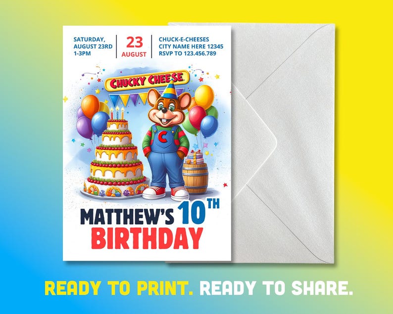 Premium Chucky Cheese Birthday Party Invite, Chill Guy Invitation ...