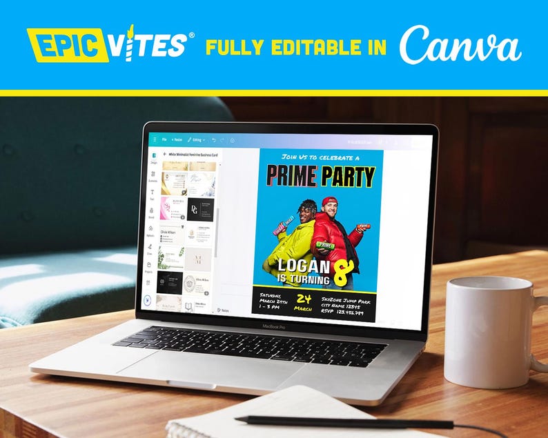 Editable Prime Party Invitation Template, Custom Boys Birthday Party ...