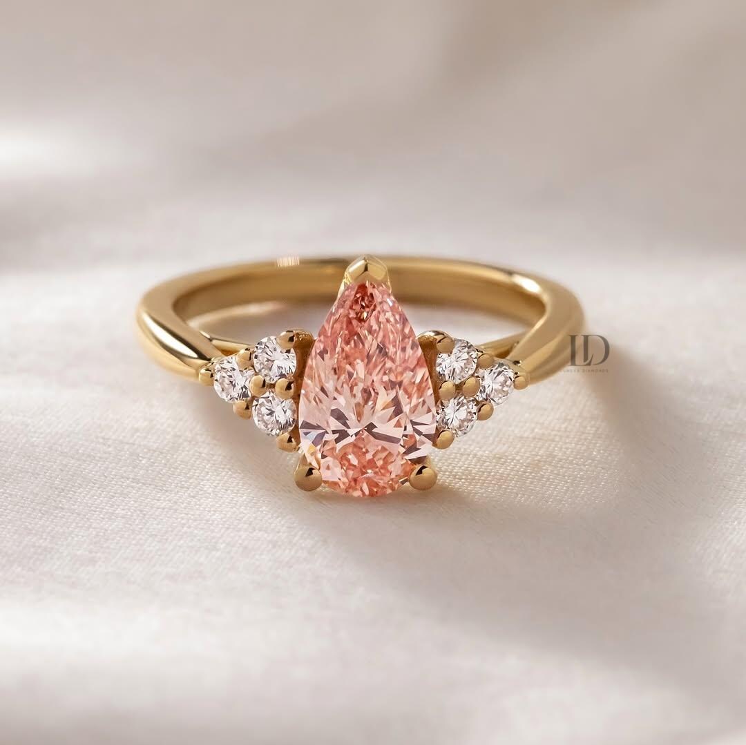 Firework Cut Pink Sapphire Engagement Ring , Rose Gold Moissanite ...