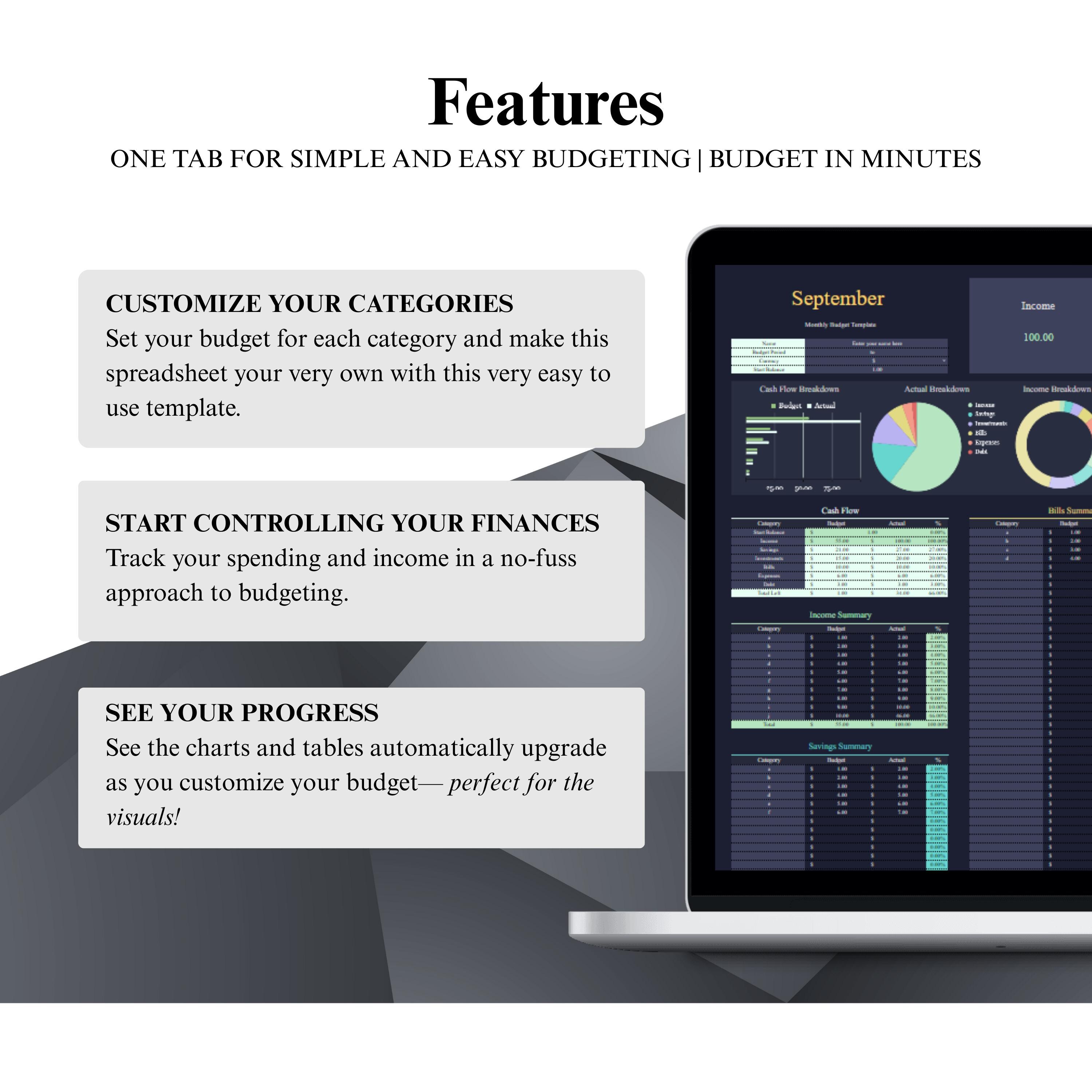 Monthly Budget Template Dark Mode | Google Sheets Finance Planner ...