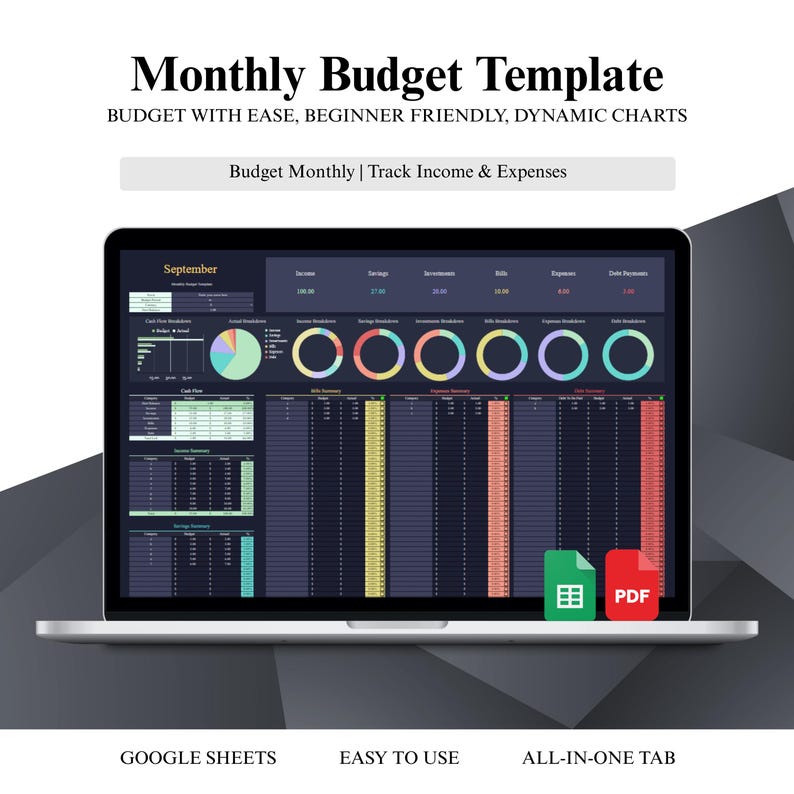 Monthly Budget Template Dark Mode | Google Sheets Finance Planner ...