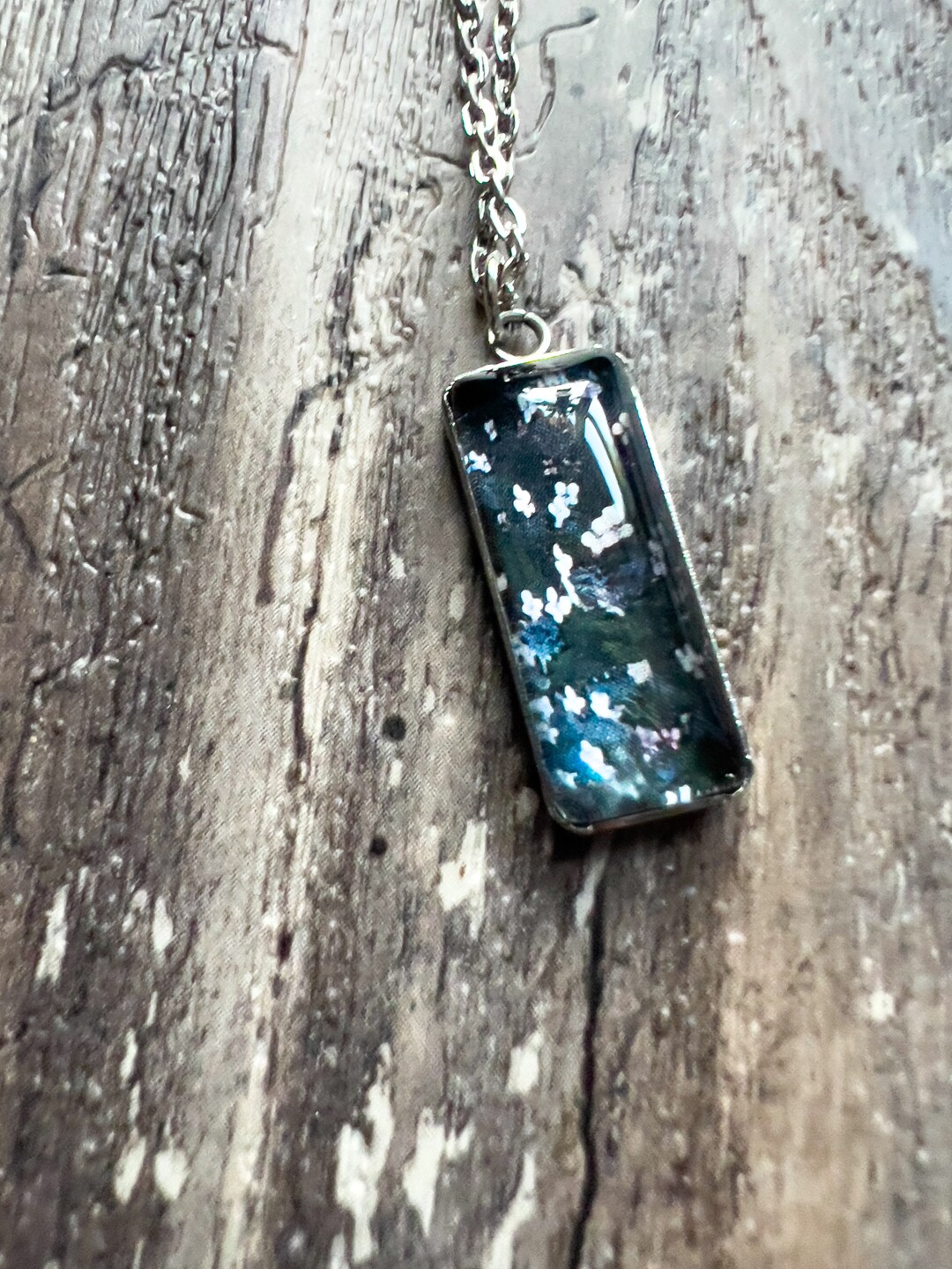 Silver Rectangle Pendant, Hydrangea, Lavender, Spring Flowers. - Etsy