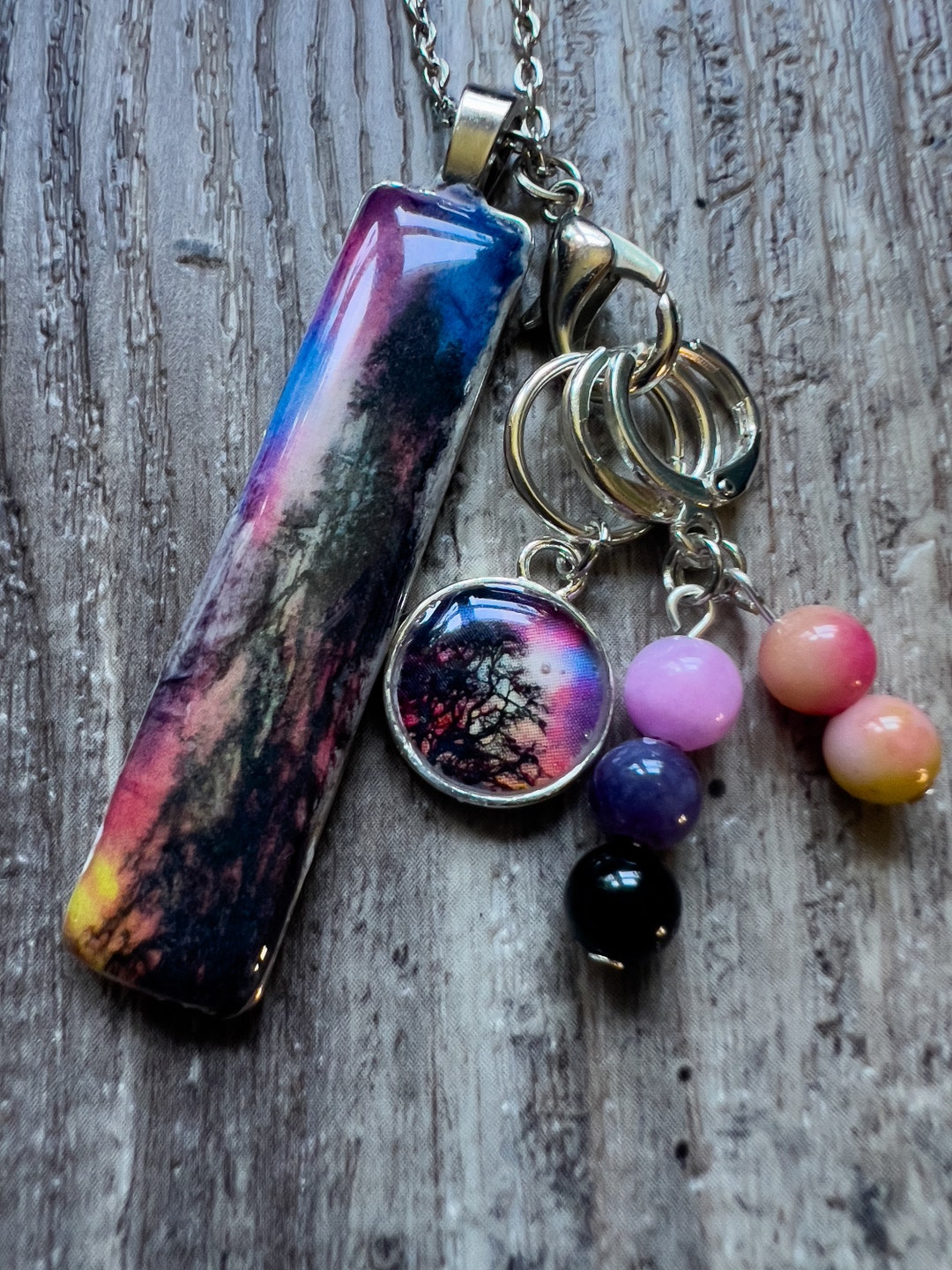 Stitch Marker Bead Silver Rectangle Pendant Necklace - Etsy