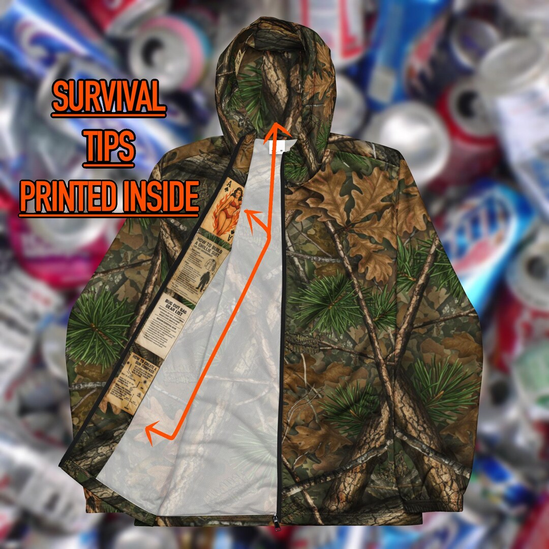 Woodland Camouflage Windbreaker / Survival Tips Printed Inside This ...