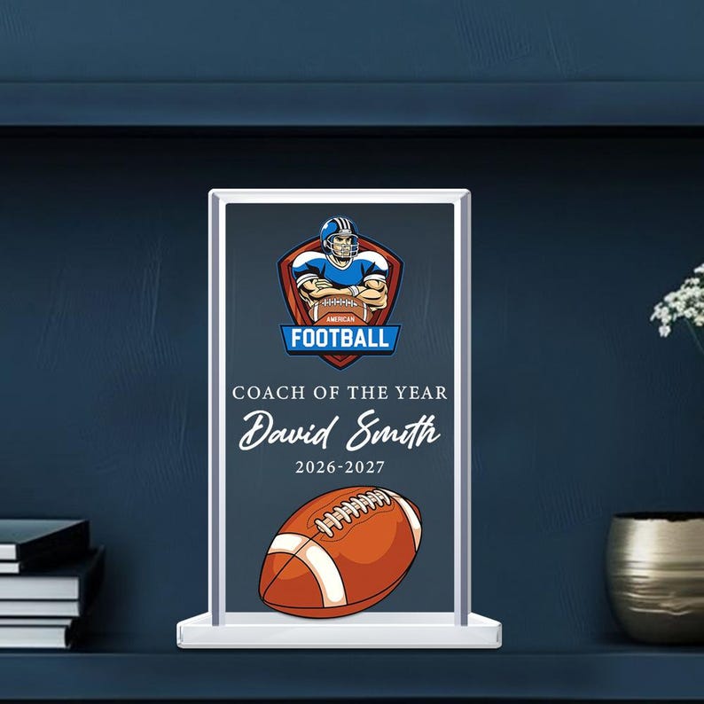 Custom Football Award Trophy Desk Name Plate: Coach of the Year ...