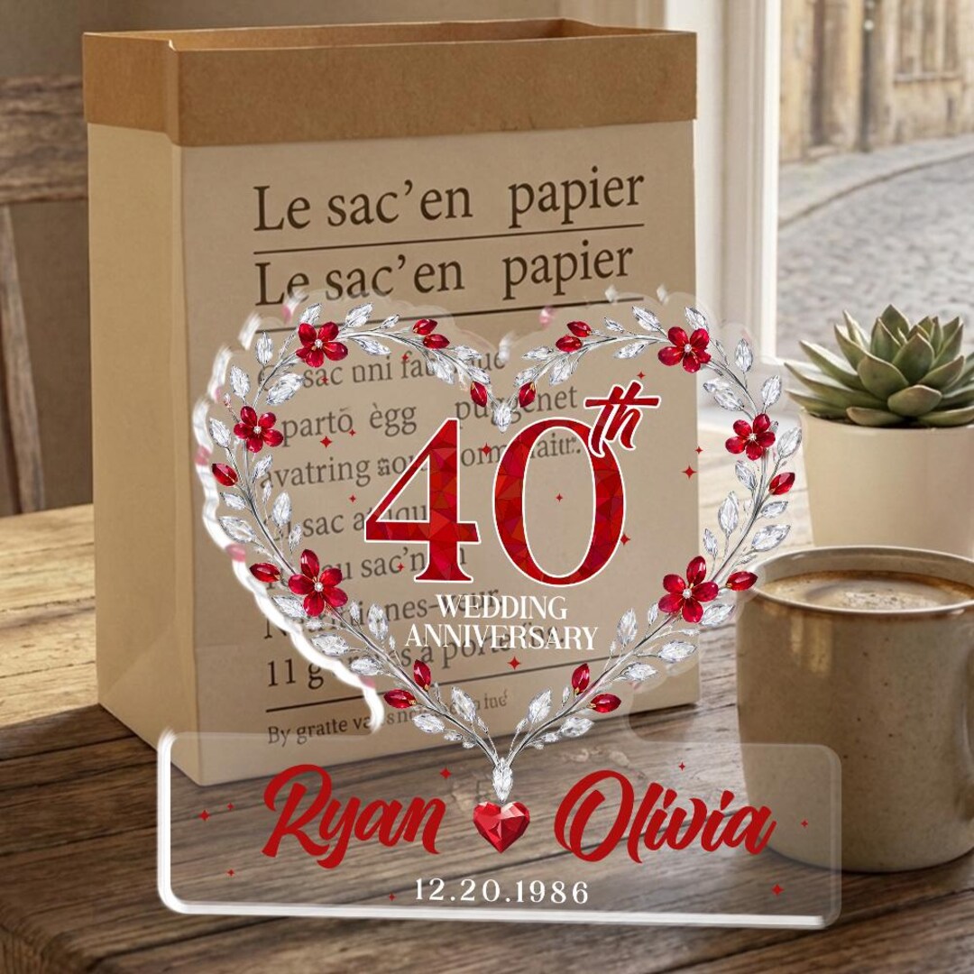 40th Wedding Anniversary Acrylic Block – Personalized Couple Gift, Ruby ...