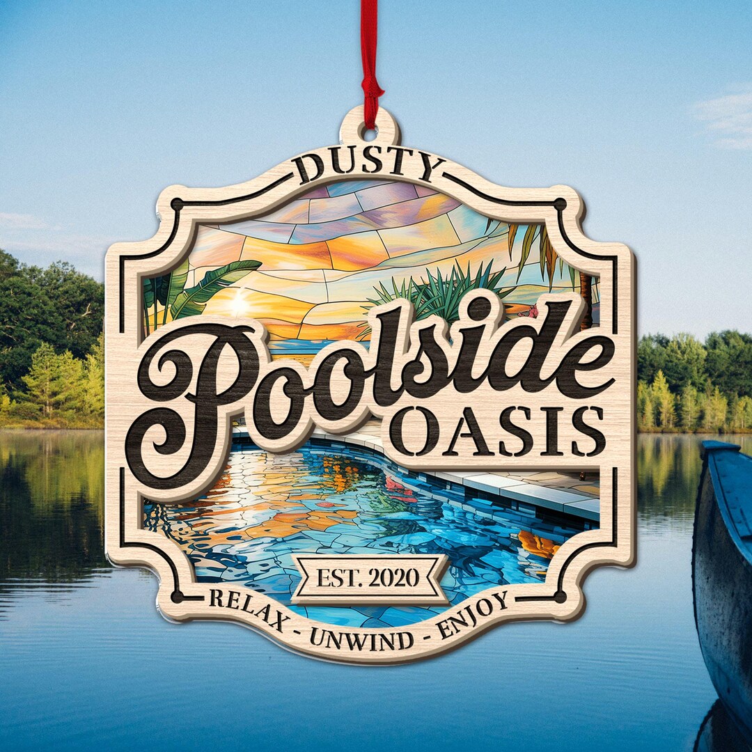 Custom Poolside Oasis Christmas Ornament, Personalized Pool Ornament ...