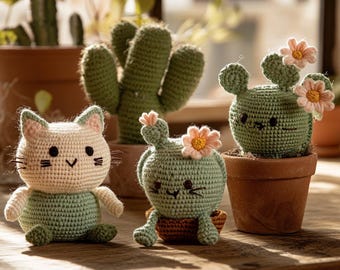 Cactus Cat Crochet Patterns Bundle | Cactus Cat Pattern, Cactus Cat Pot ...