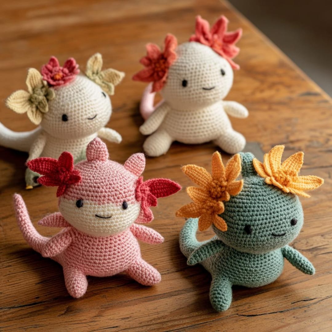Blooming Axolotls Crochet Patterns Bundle | Cactus Axolotl,camellia ...