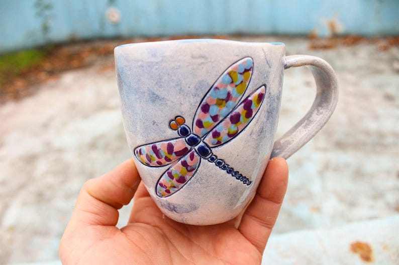 Handmade Dragonfly Ceramic Cup: Author's Illustration, 300ml - Etsy