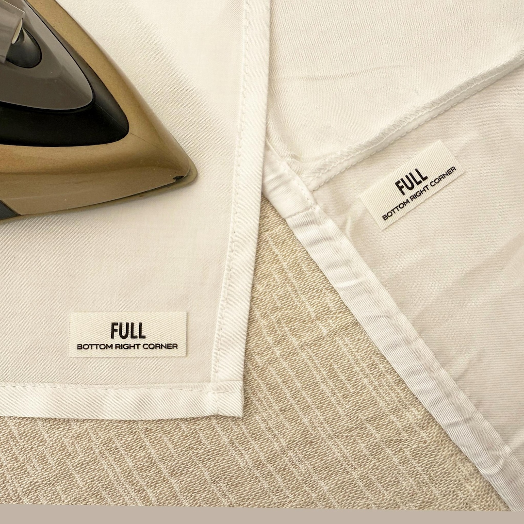 FULL Size + Position Bed Sheet Labels (set of 4). Organic Cotton Iron ...