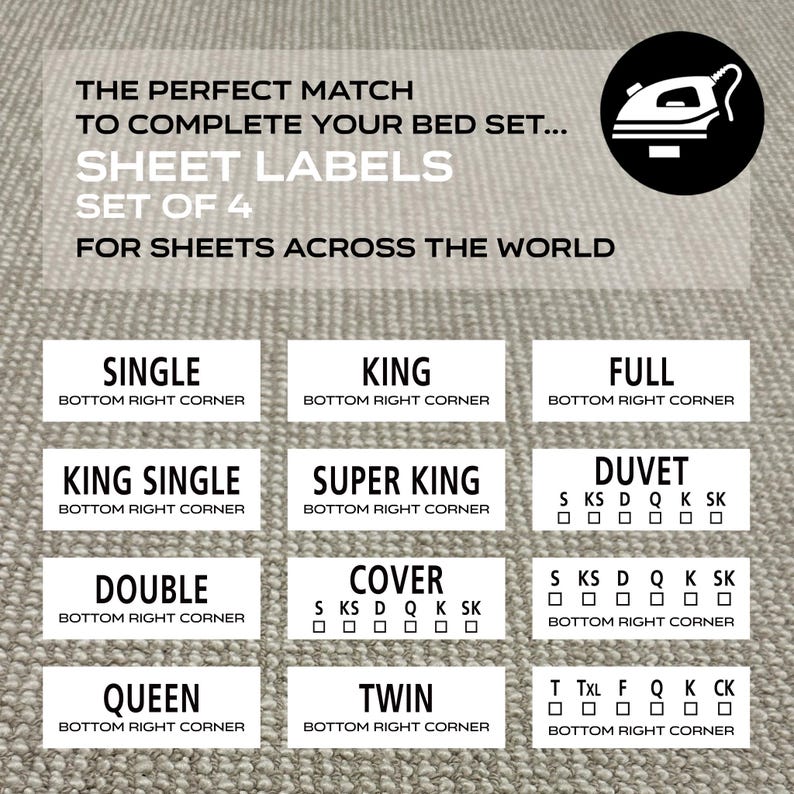 COVER Iron-on Bed Sheet Size Labels - Organic Cotton (set of 4). Iron ...