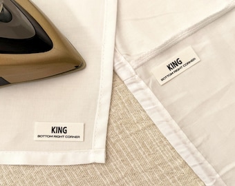 KING Size + Position Bed Sheet Labels (set of 4). Organic Cotton Iron ...