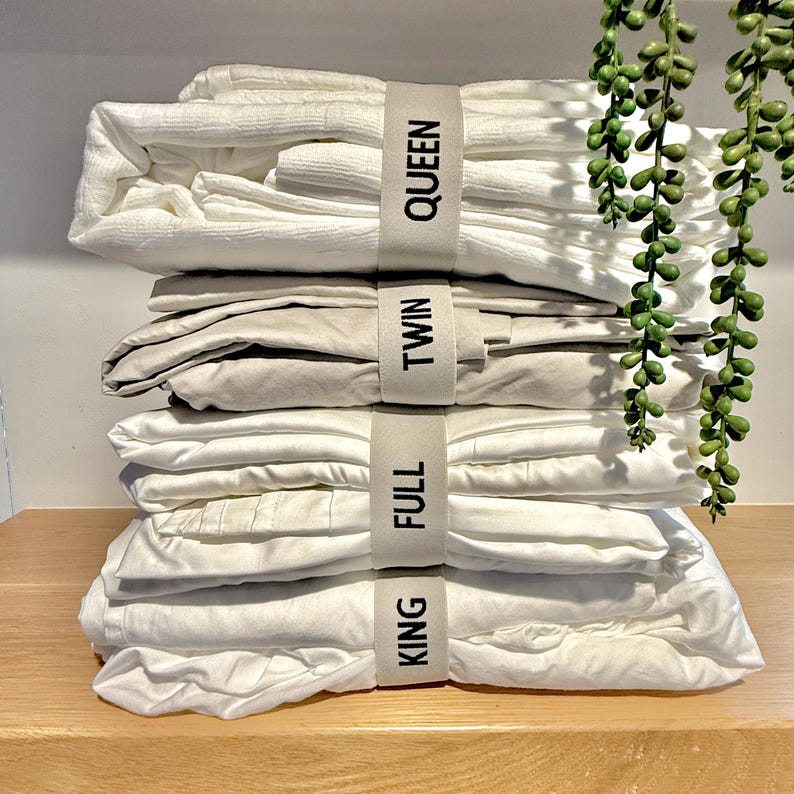 8x Bed Sheet Organiser Bands, CHOOSE Your SIZE Labels. Linen Organisers ...