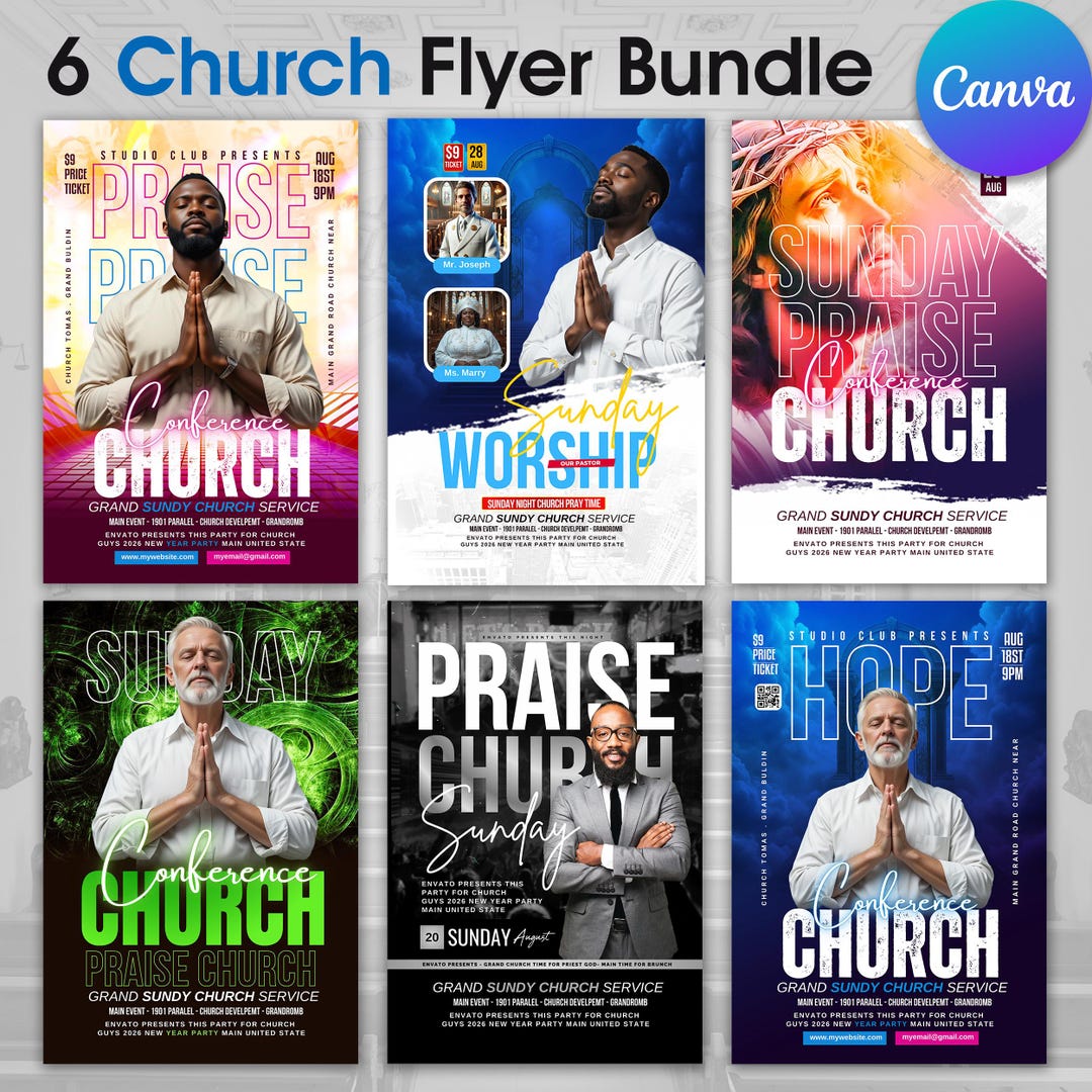 6 Amazing Church Flyer, Church Revival, Canva Flyers, Gospel Bundle ...