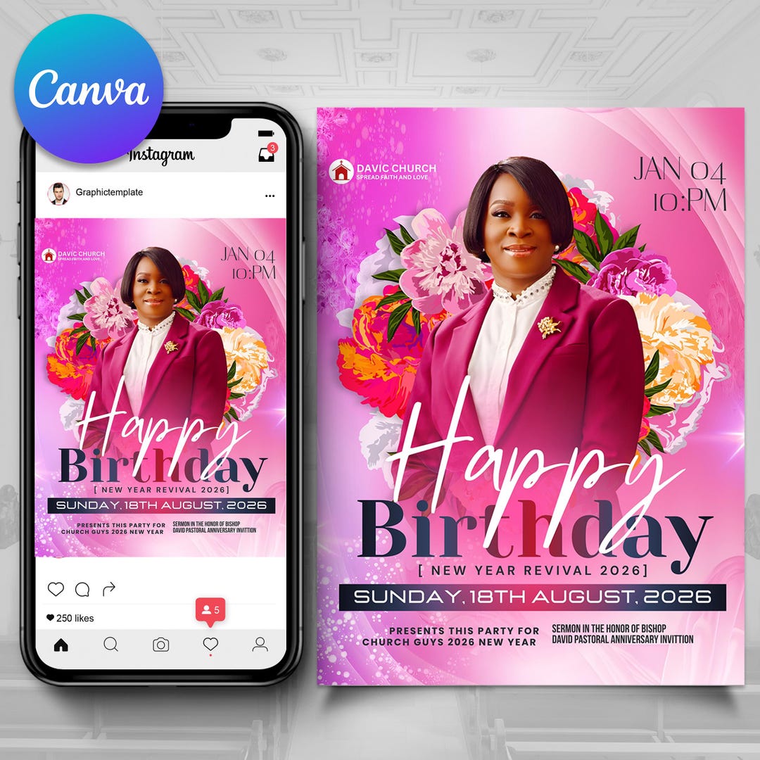 First Lady Birthday Church Flyer | Pink Floral Church Celebration ...