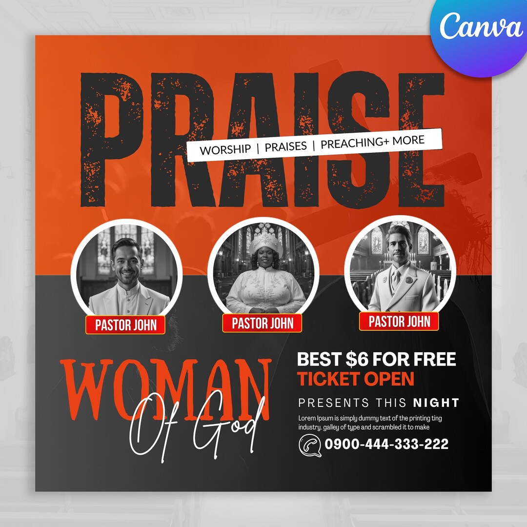 Church Praise Flyer, Church Revival Flyer, Worship Service, Canva ...