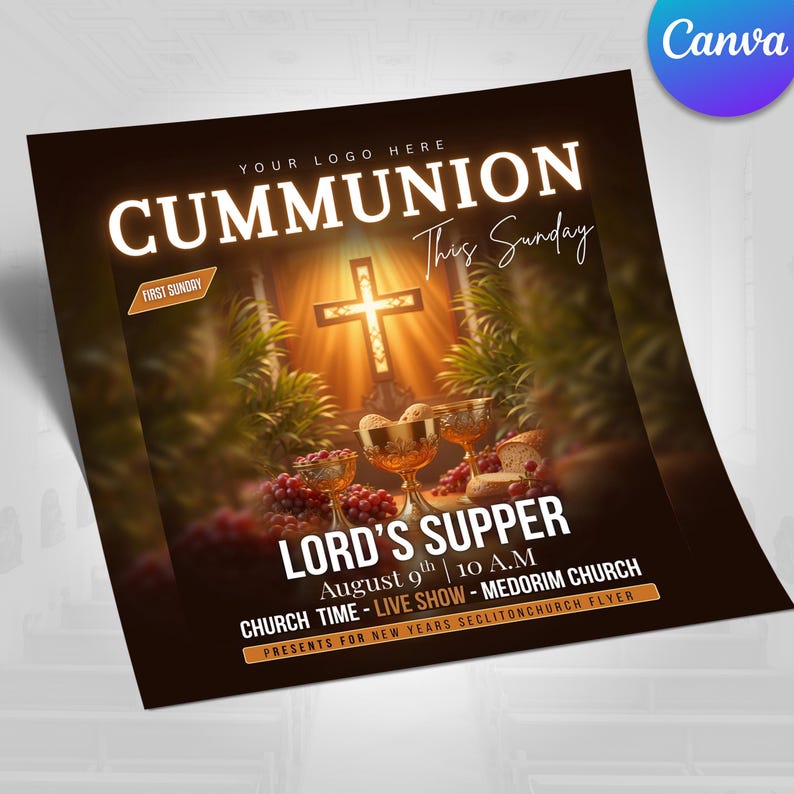 Sacred Meal Flyer Design | Editable Church Canva | First Sunday Service ...