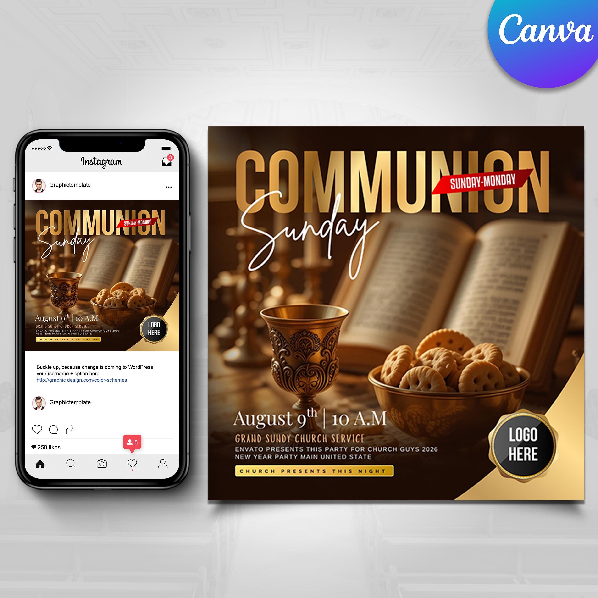 Communion Flyer, First Sunday, Holy Supper, Canva Template, Worship ...