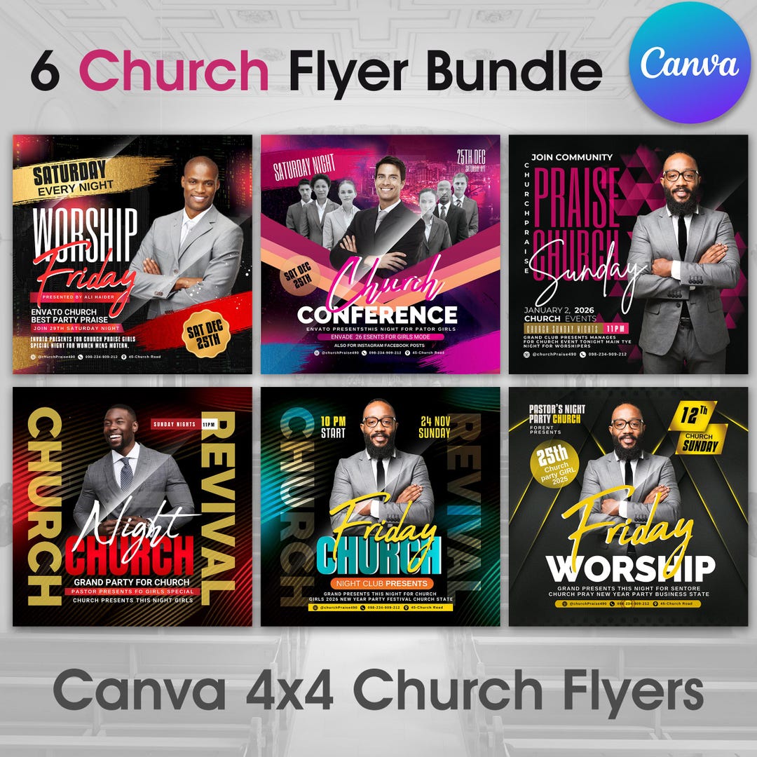 6 Church Flyers Pack, Multiuse Church Bundle, Gospel Bundle, Church ...