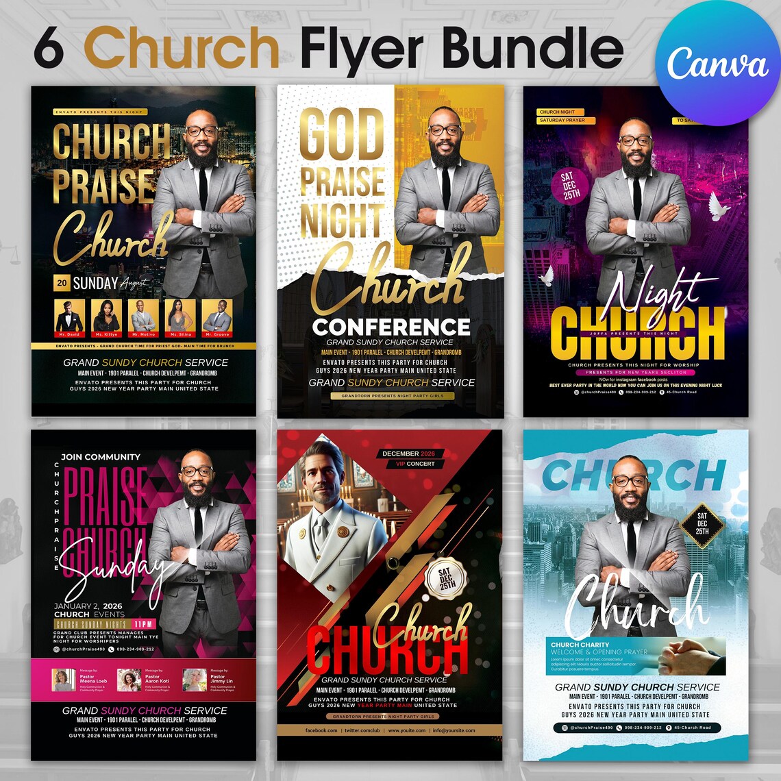 6 Faith Church Flyers, Church Bundle, Church Canva Flyers, Gospel ...