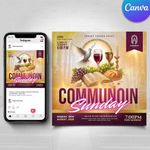 Communion Flyer, Holy Supper, Canva Church Flyer, Worship Flyer, Sunday ...