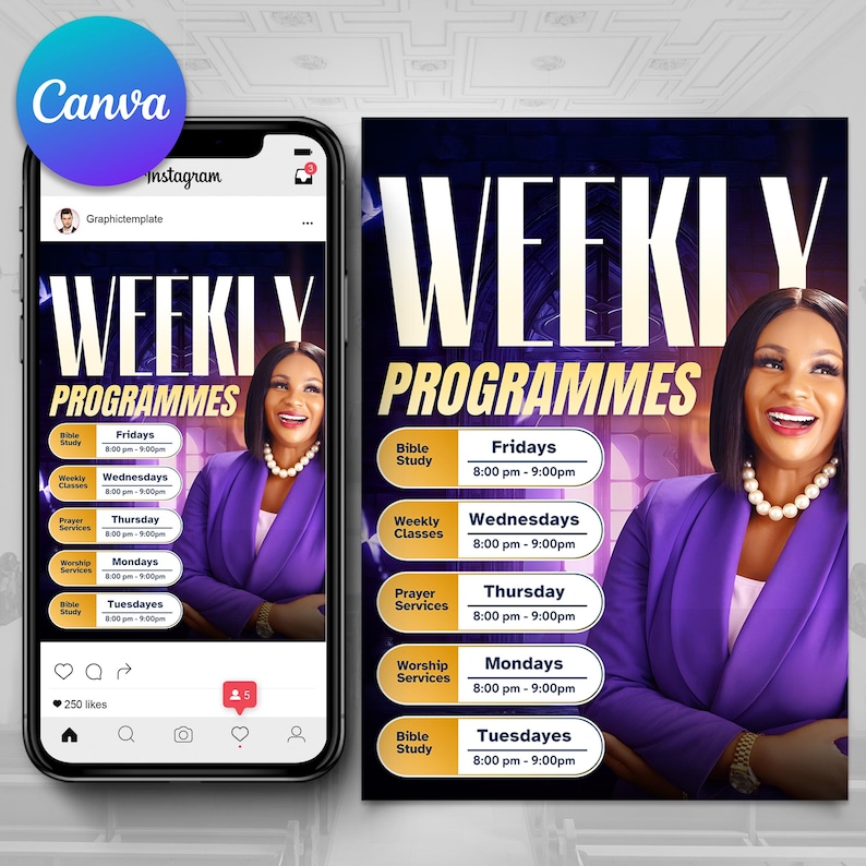 Church Weekly Programs Flyer | Canva Editable Church Bulletin Template ...