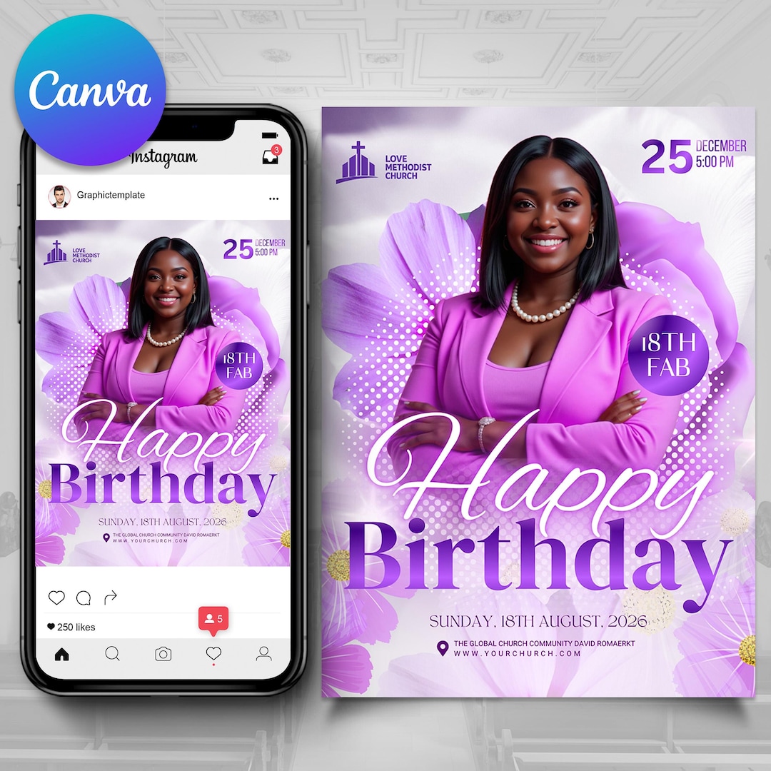 First Lady Birthday Church Flyers | Purple Floral Church Flyer | Women ...