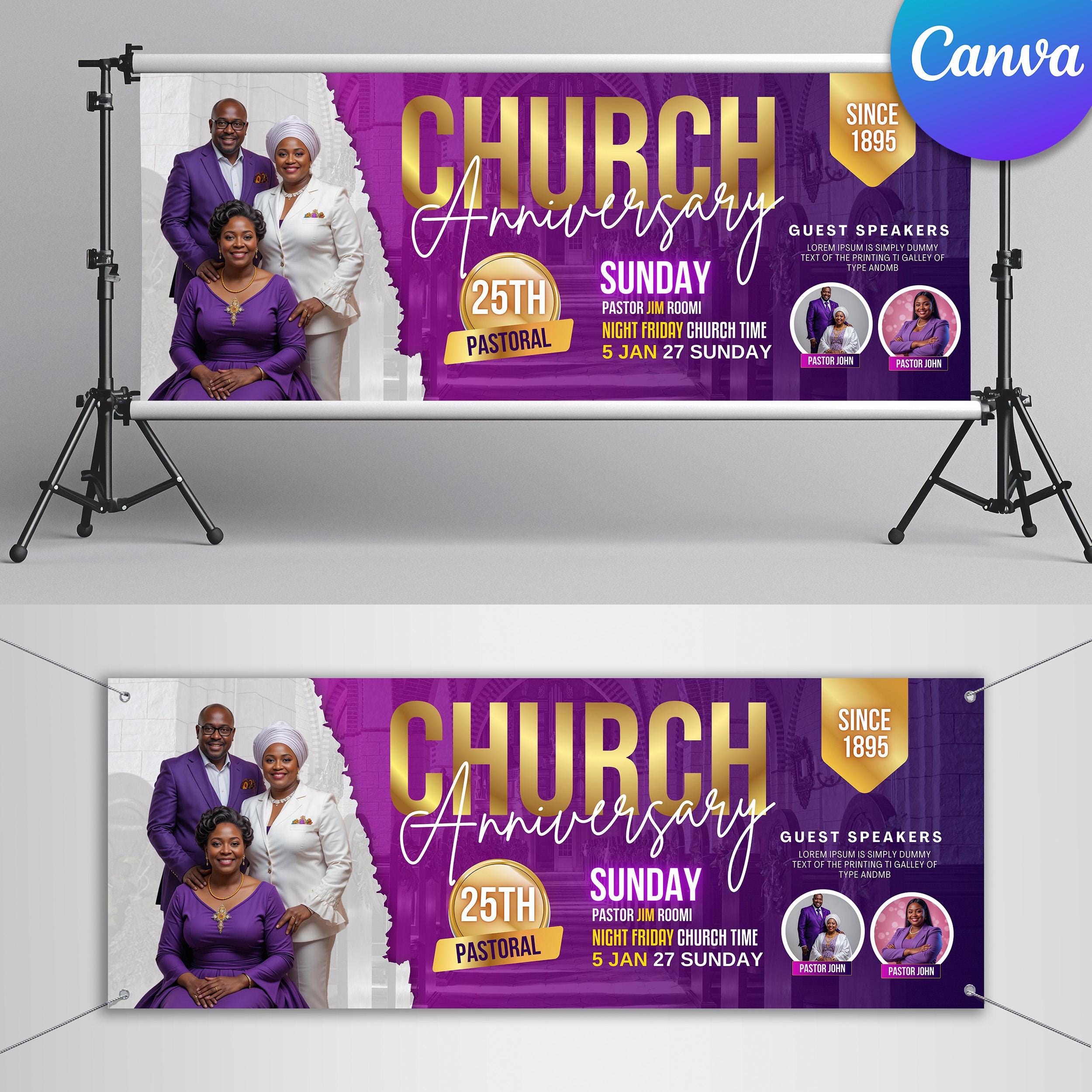 Pastor Anniversary Wall Banner, Church Canva Banner, Church Hanging ...