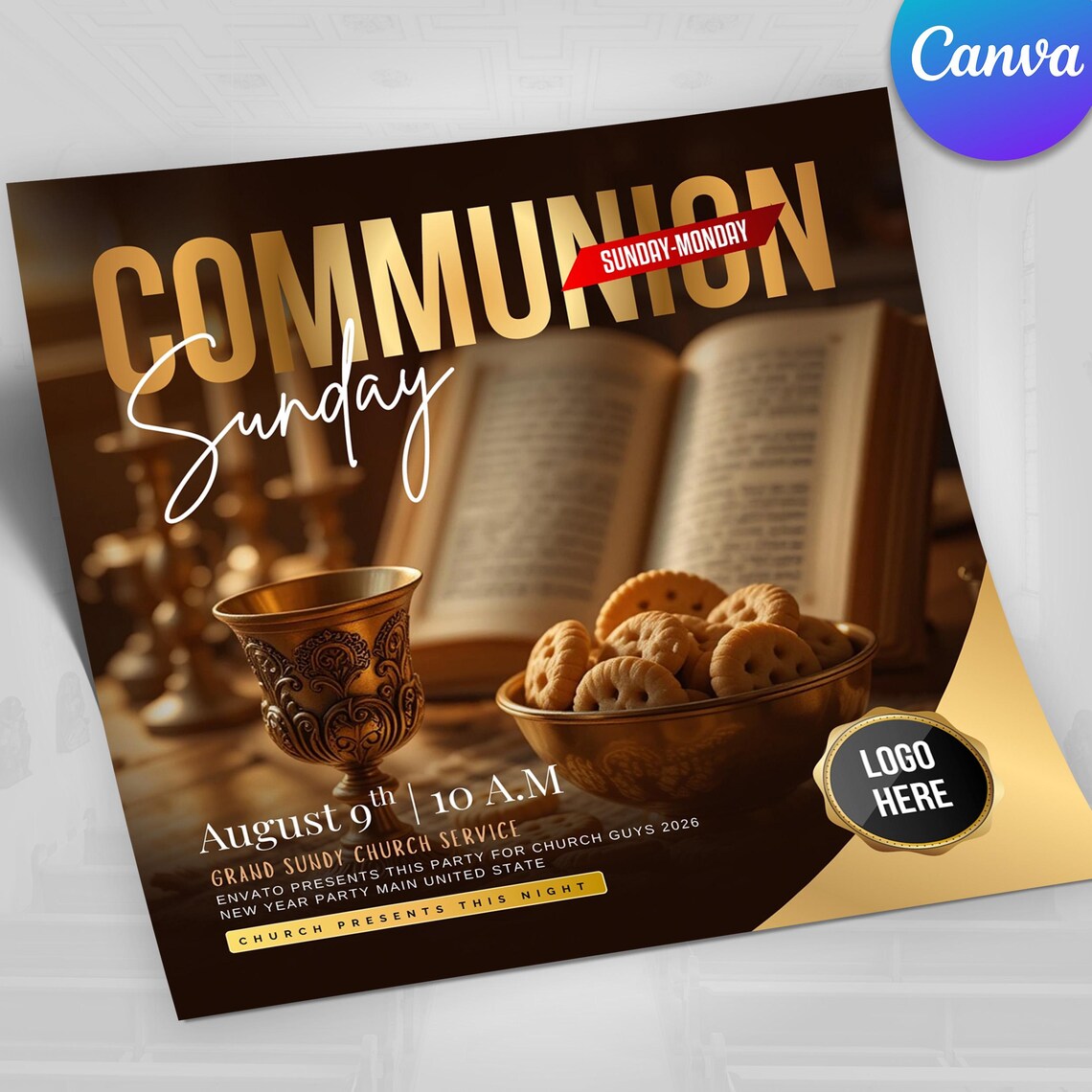 Communion Flyer, First Sunday, Holy Supper, Canva Template, Worship ...