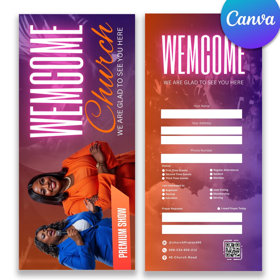 Church Connection Cards, DIY Church Invites, Canva Templates, Church ...
