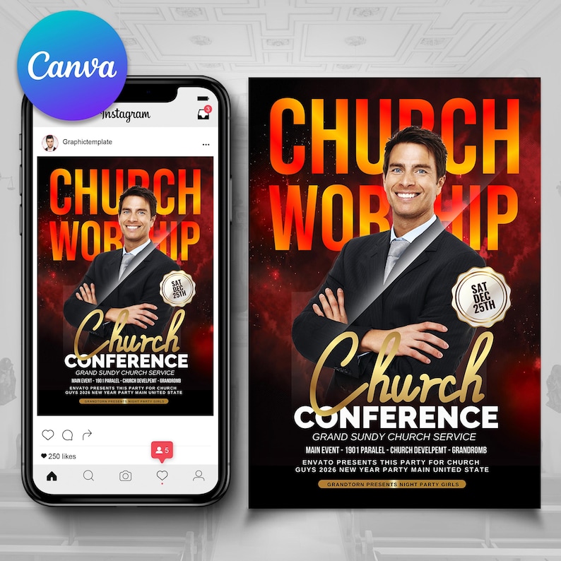 Worship Service Flyer | Church Flyers | Canva Flyers | Praise Night ...