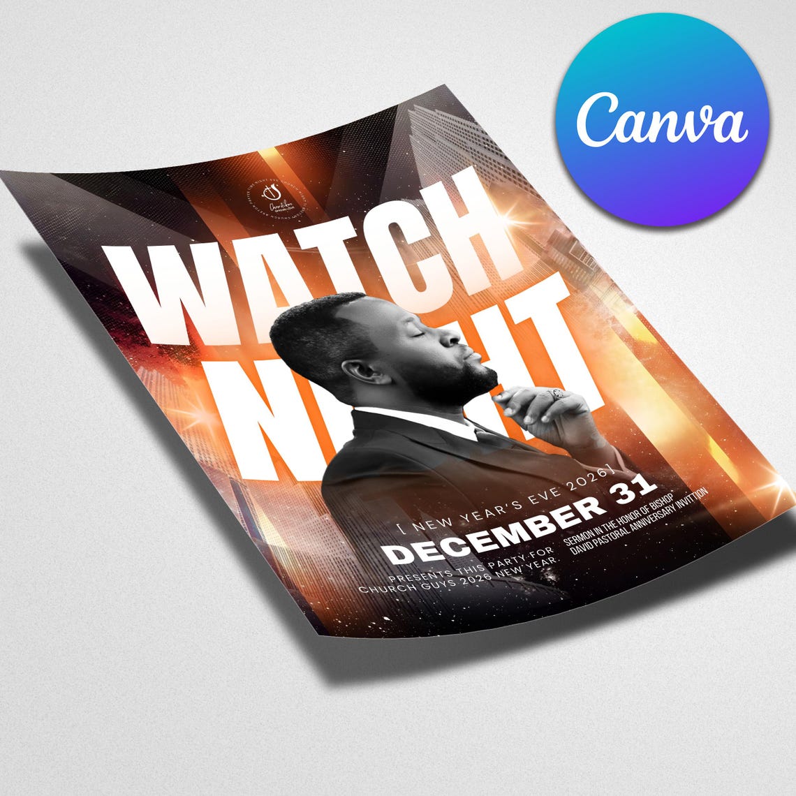 Watch Night Church Flyer, New Year's Eve Service Church Flyer, Editable ...