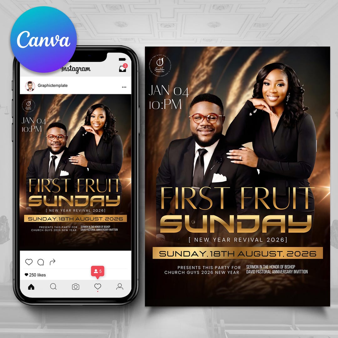 First Fruits Sunday Church Flyer Design | Editable Canva Template ...