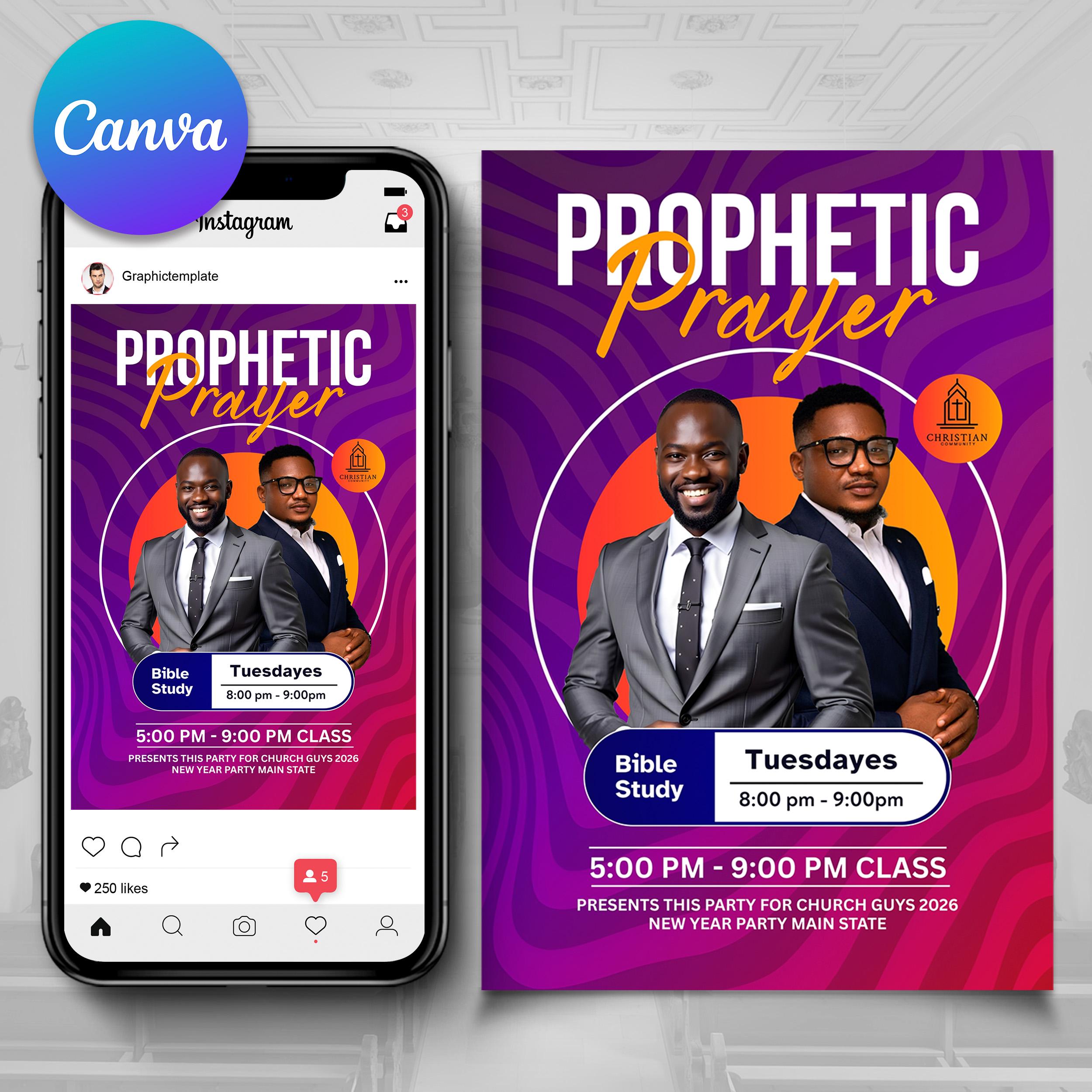 Prophetic Prayer, Church Flyer, Canva Church Template, Editable Canva ...