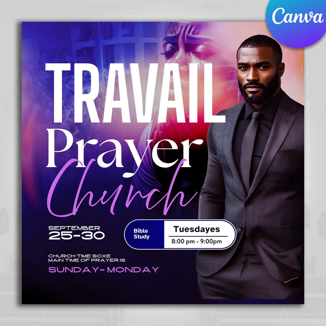 Travail Prayer Church Flyer, Church Announcements, Canva Church Flyers ...